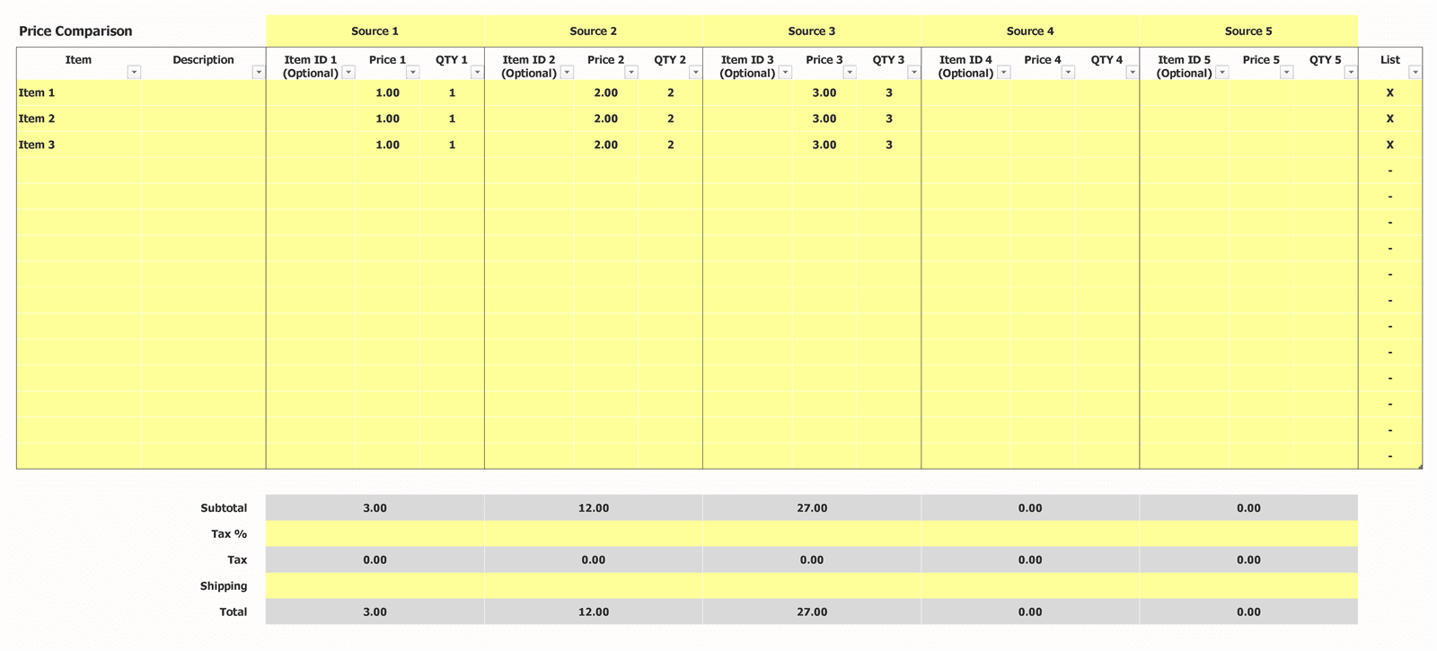 Free Excel Comparison Template: Instantly Download & Edit ...