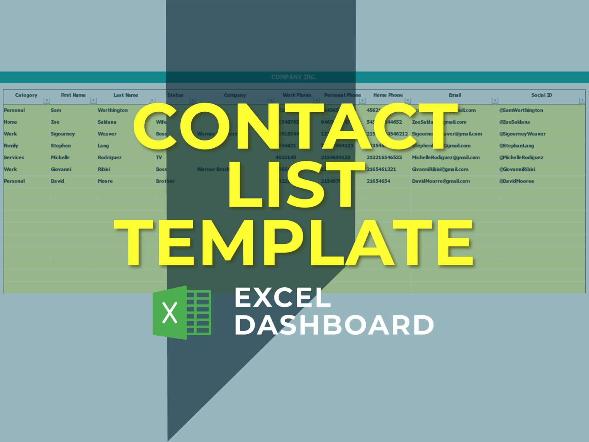 Modelo de modelo de lista de contatos Obtenha agora em painéis do Excel ...