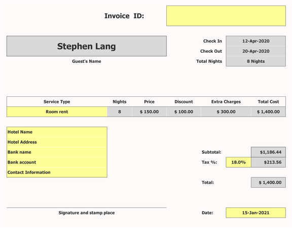Hotel Booking Excel Template - Easy to Use Template for Hotels ...