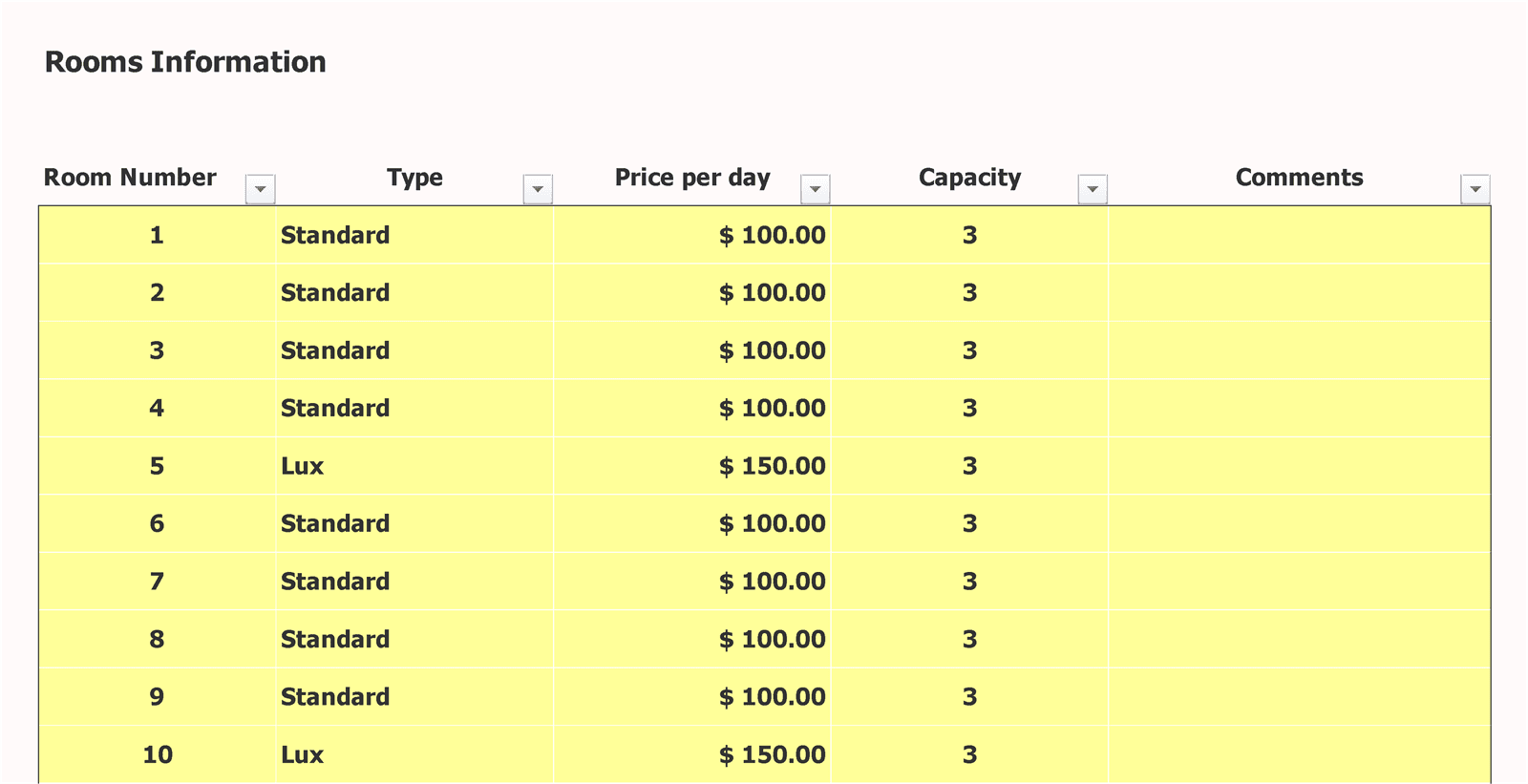 Hotel Booking Excel Template - Easy to Use Template for Hotels ...